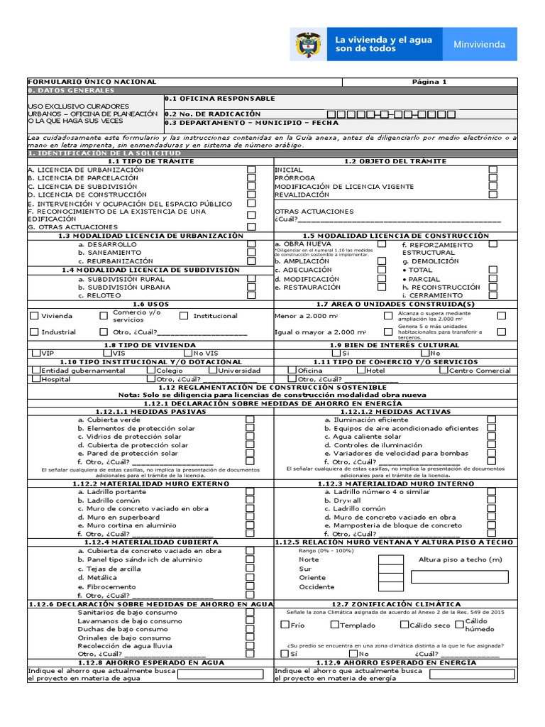 Formulario Unico Nacional 2020 Minvivienda | PDF | Arquitecto | Ladrillo