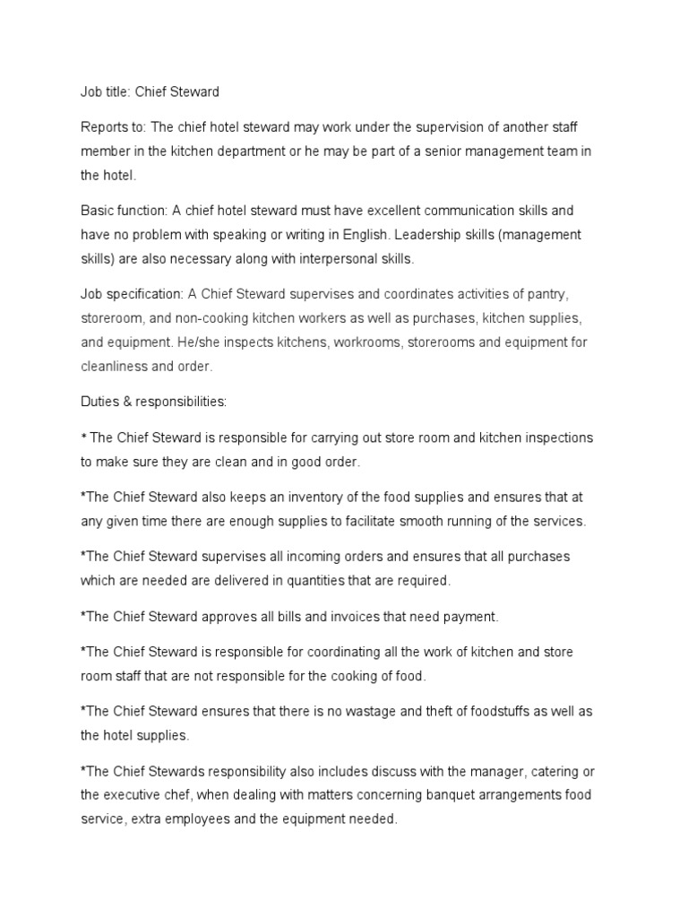 Chief Steward | PDF | Career & Growth | Business