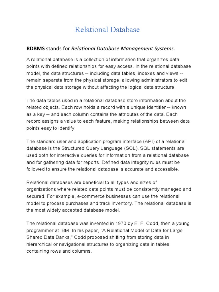 RDBMS Stands For Relational Database Management Systems | PDF ...