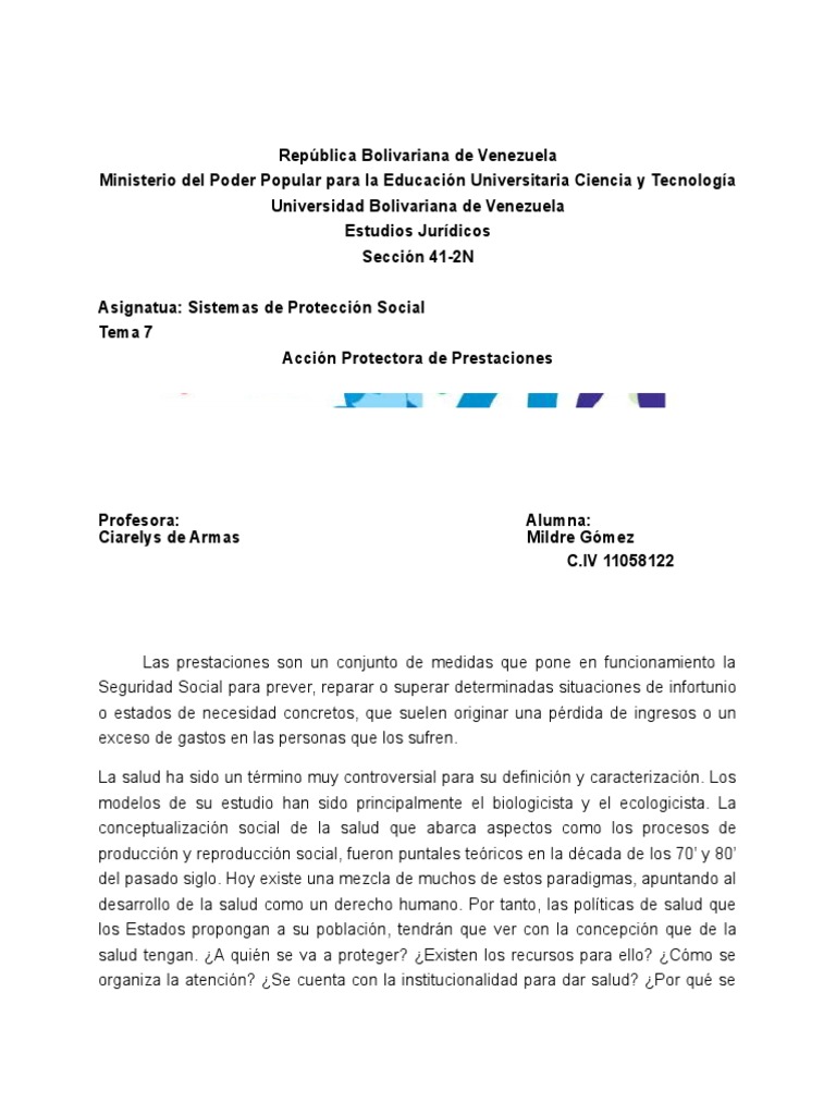 Acción Protectora de Presaciones Activdad 7 Clase Protección Social | PDF