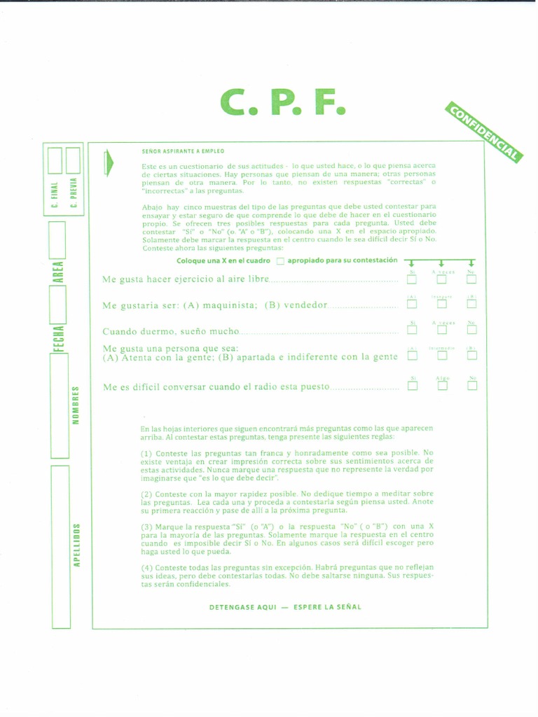 CPF y NPF - Cuestionarios | PDF