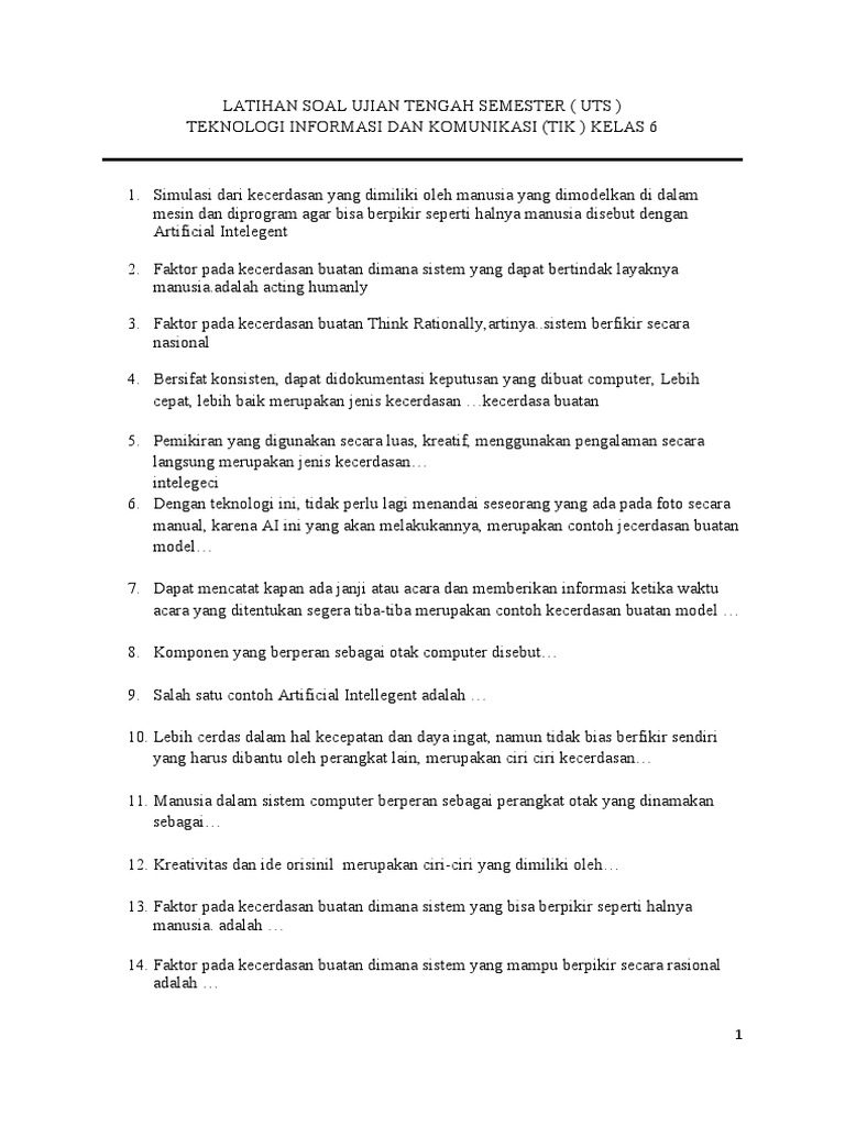 Latihan Soal UTS 2021 (Kelas 6) | PDF