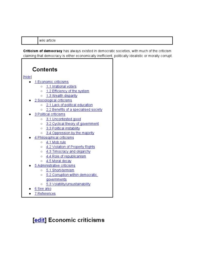 Criticism of Democracy | PDF | Democracy | Political Ideologies