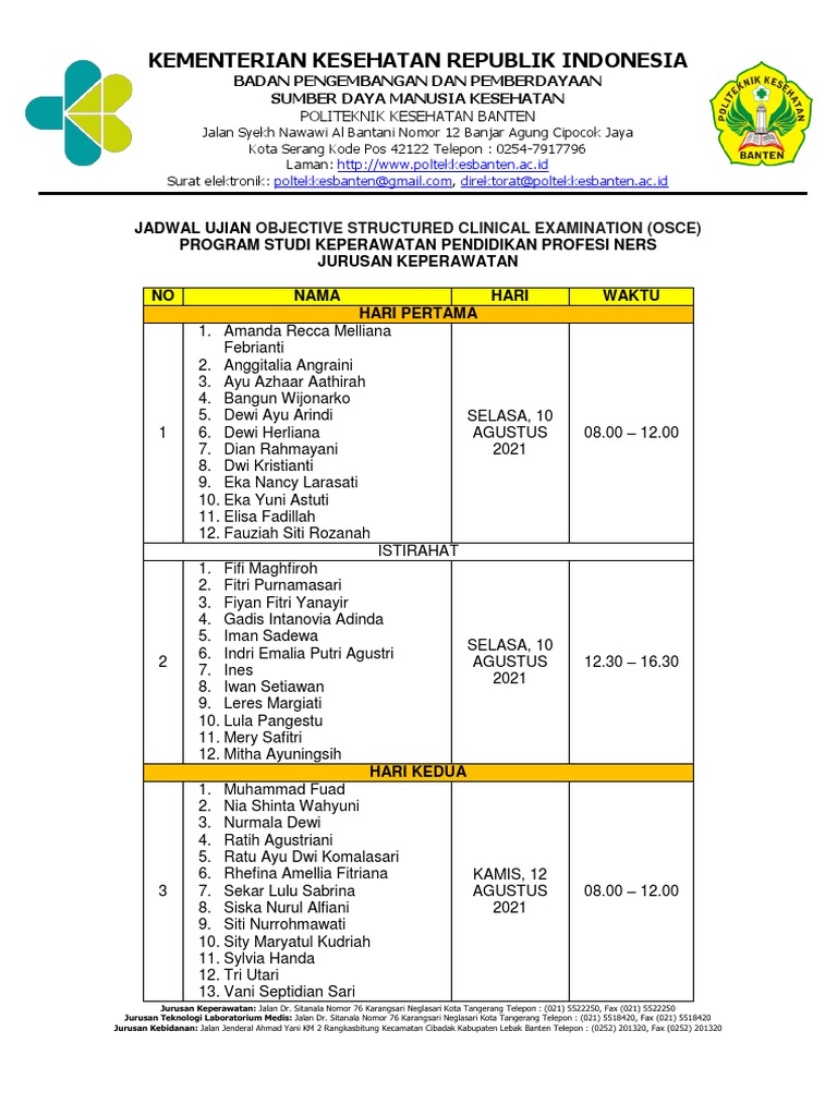 Jadwal Osce Prodi Ners | PDF