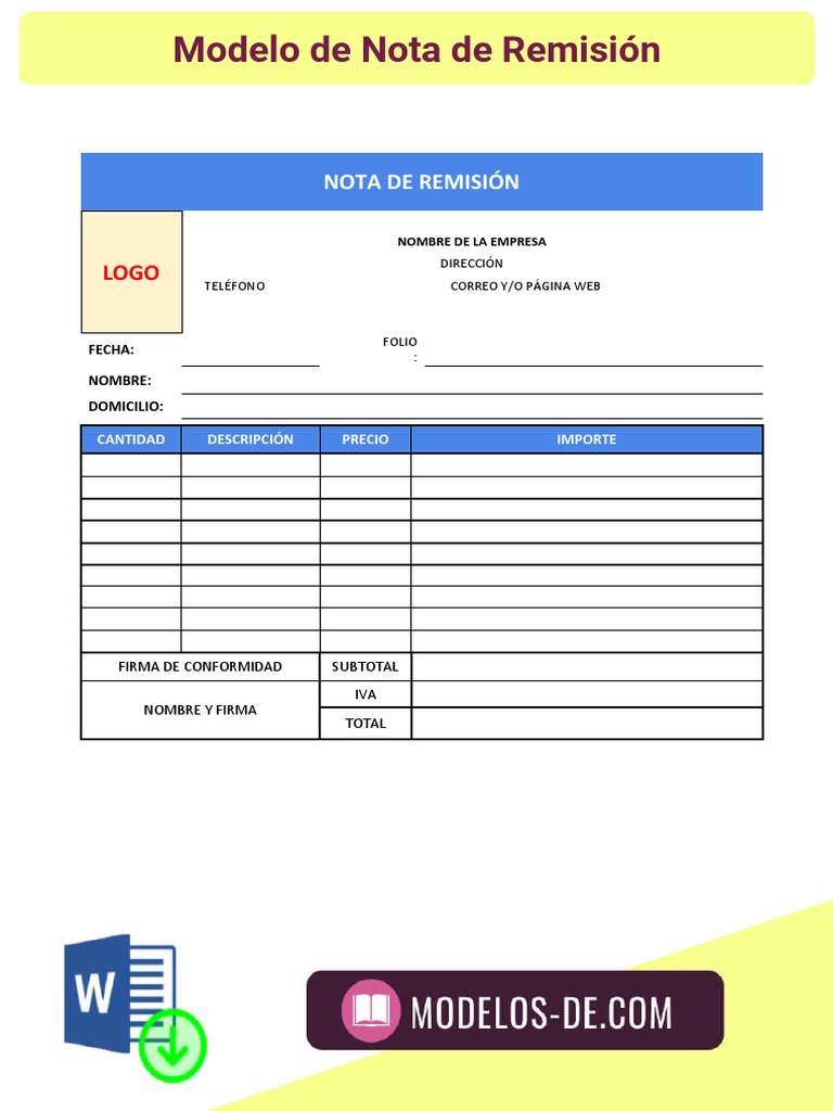 Modelo de Nota de Remisión Editable | PDF