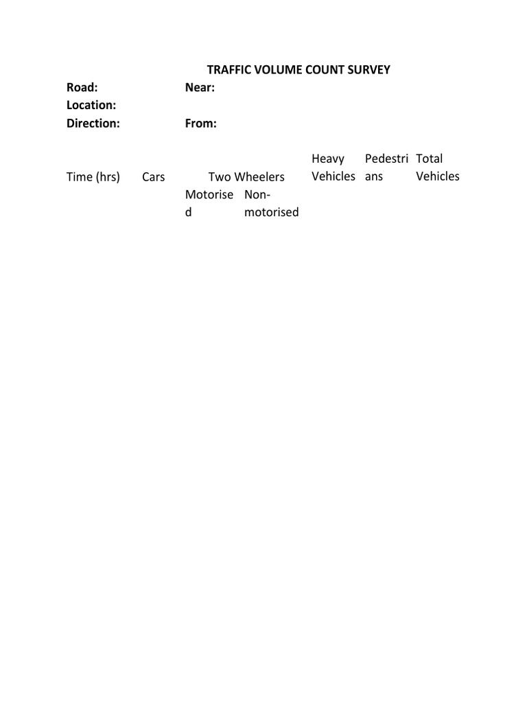 Traffic Volume Count Survey Form | PDF