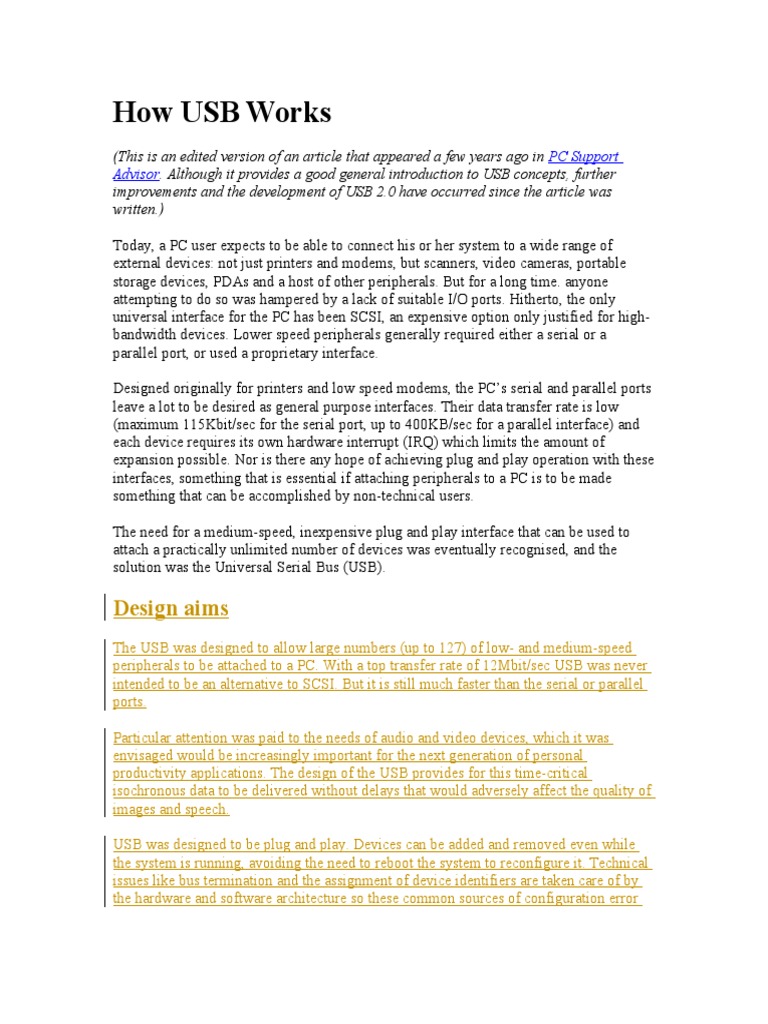 How USB Works: A Concise Guide to the Universal Serial Bus | PDF | Usb ...
