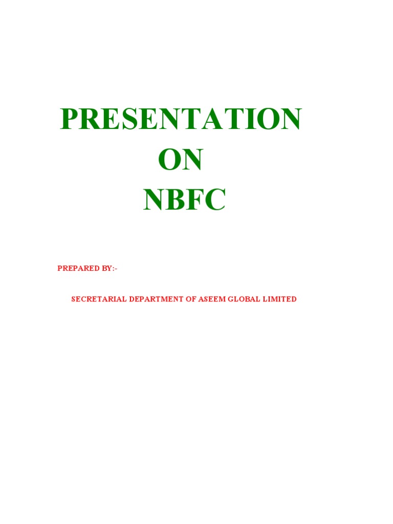 Presentation On NBFC | PDF | Non Bank Financial Institution | Reserve Bank Of India