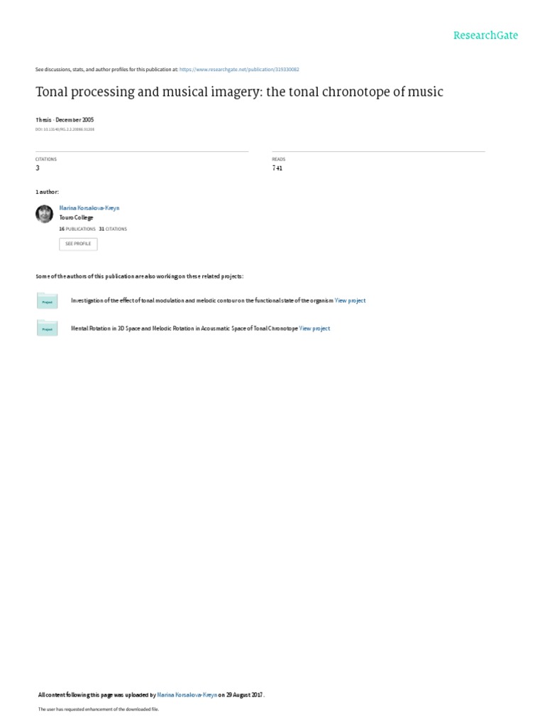 Tonal Processing and Musical Imagery The Tonal Chronotope of Music ...