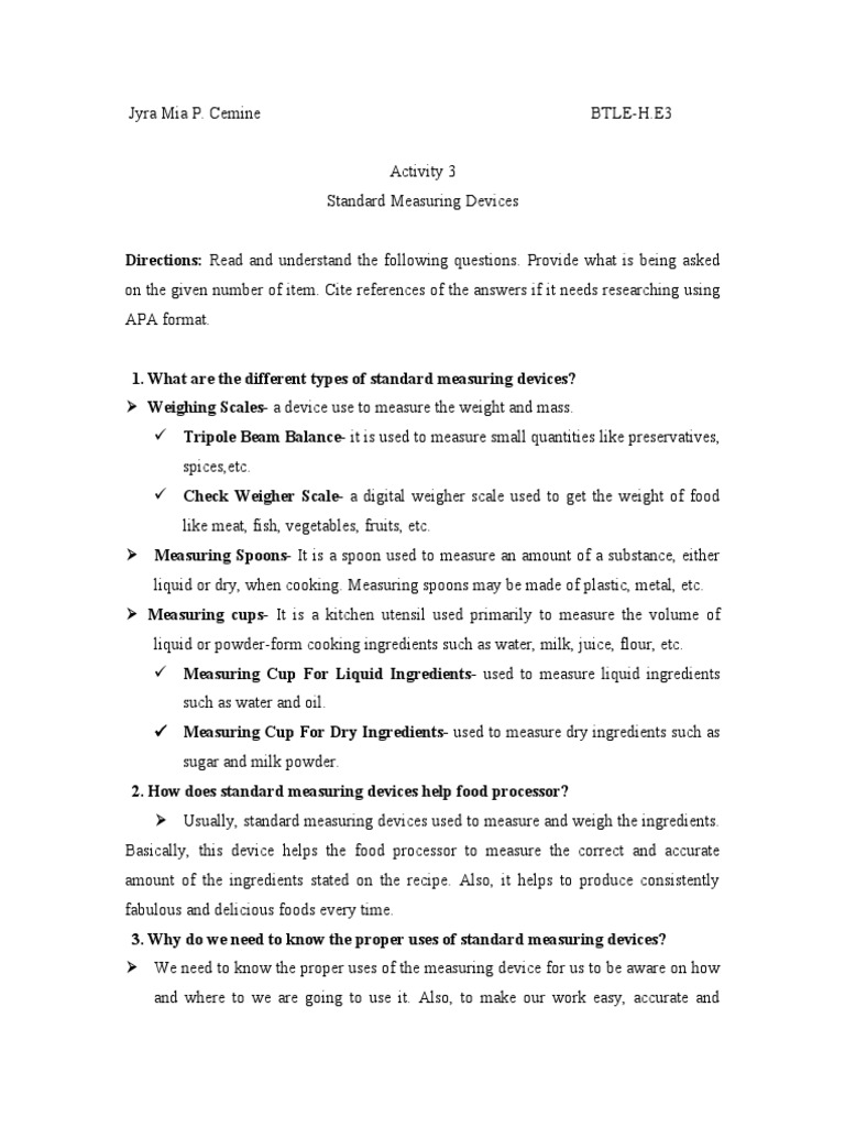 Act.3 (Measuring Devices) | PDF | Weighing Scale | Weight