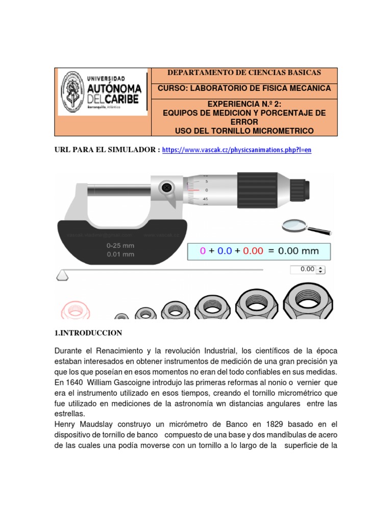 Guia 2. Equipos de Mediciones y Porcentajes de Error Tornillo | PDF | Herramientas