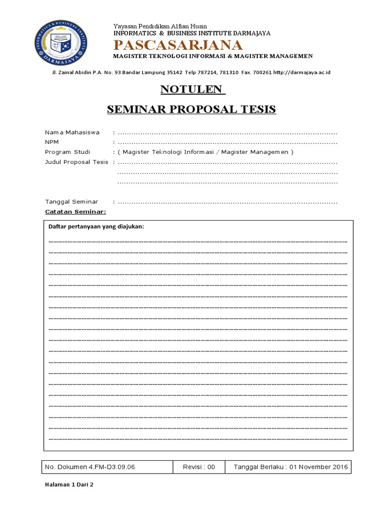 Pascasarjana: Notulen Seminar Proposal Tesis | PDF