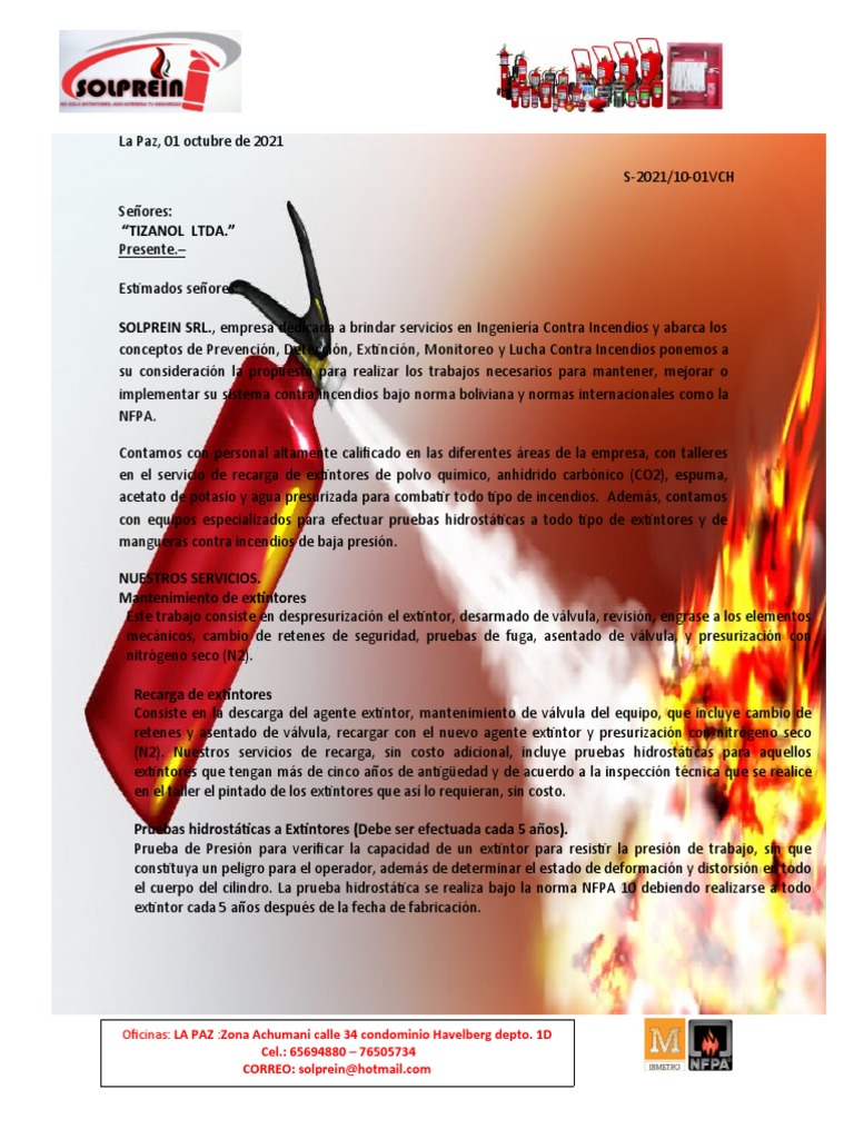 COT. Tizanol Ltda. 01 OCTUBRE 2021 | PDF | Protección contra incendios ...