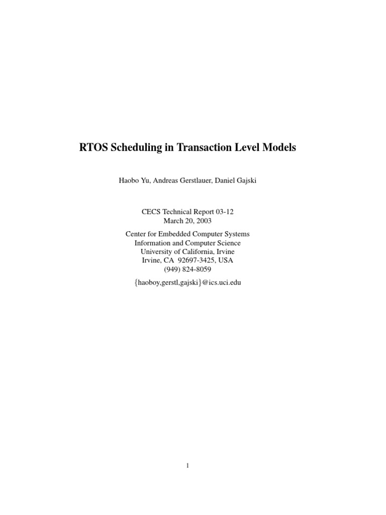 RTOS Scheduling in Transaction Level Models: Haobo Yu, Andreas Gerstlauer, Daniel Gajski | PDF ...