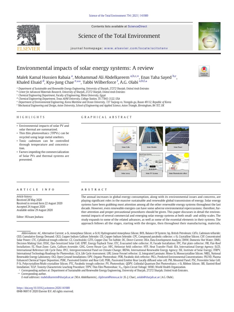 Environmental Impacts of Solar Energy Systems | PDF | Photovoltaics ...