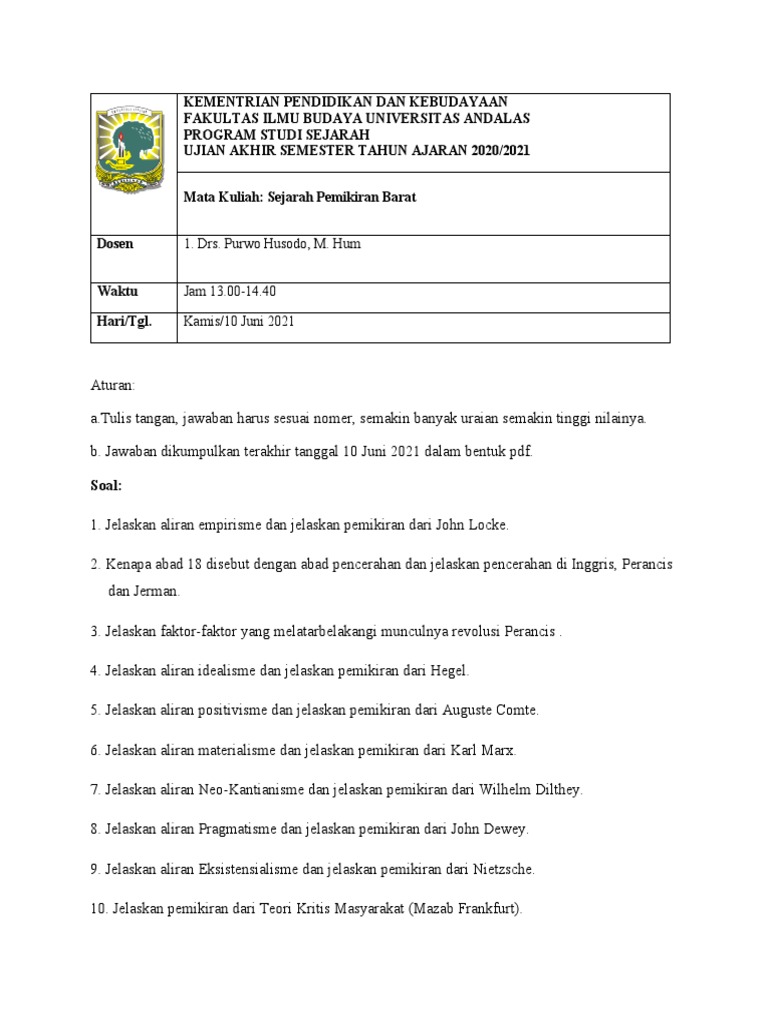 Template Soal UAS SPB Sejarah | PDF