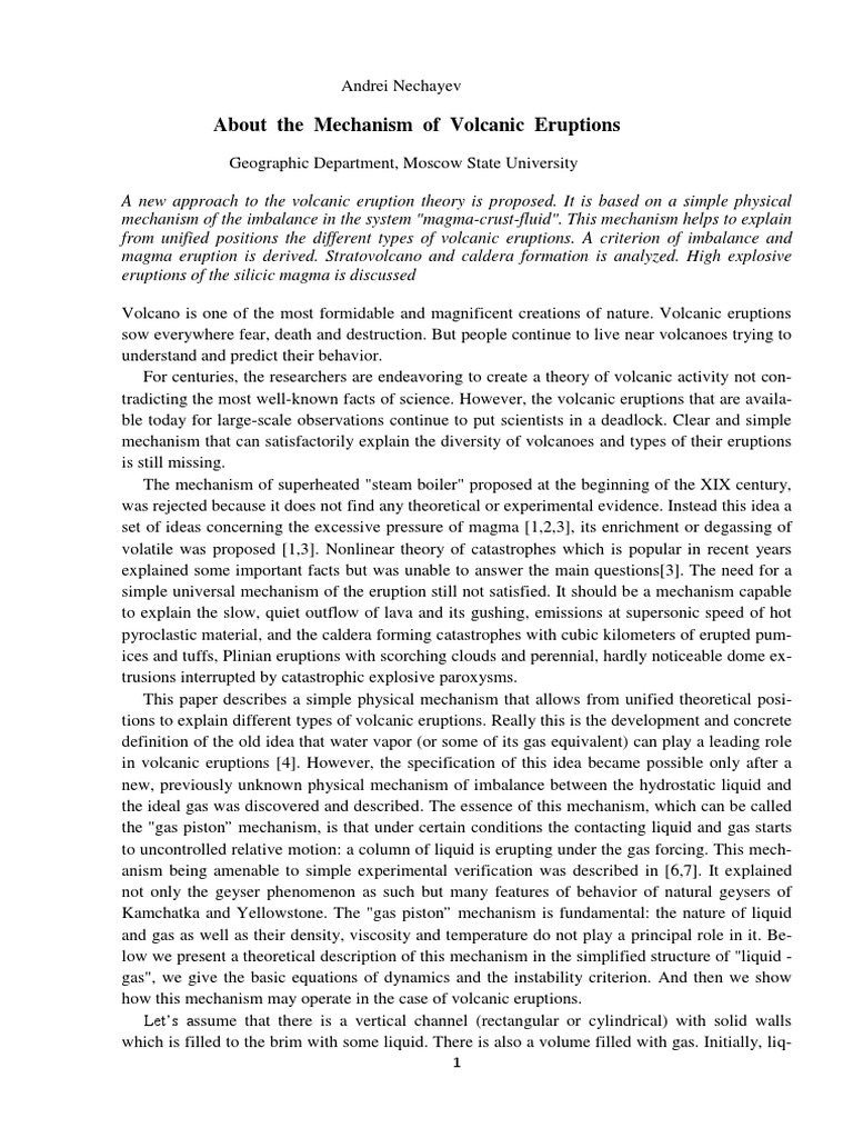 Mechanism of Volcanic Eruptions | PDF | Magma | Types Of Volcanic Eruptions