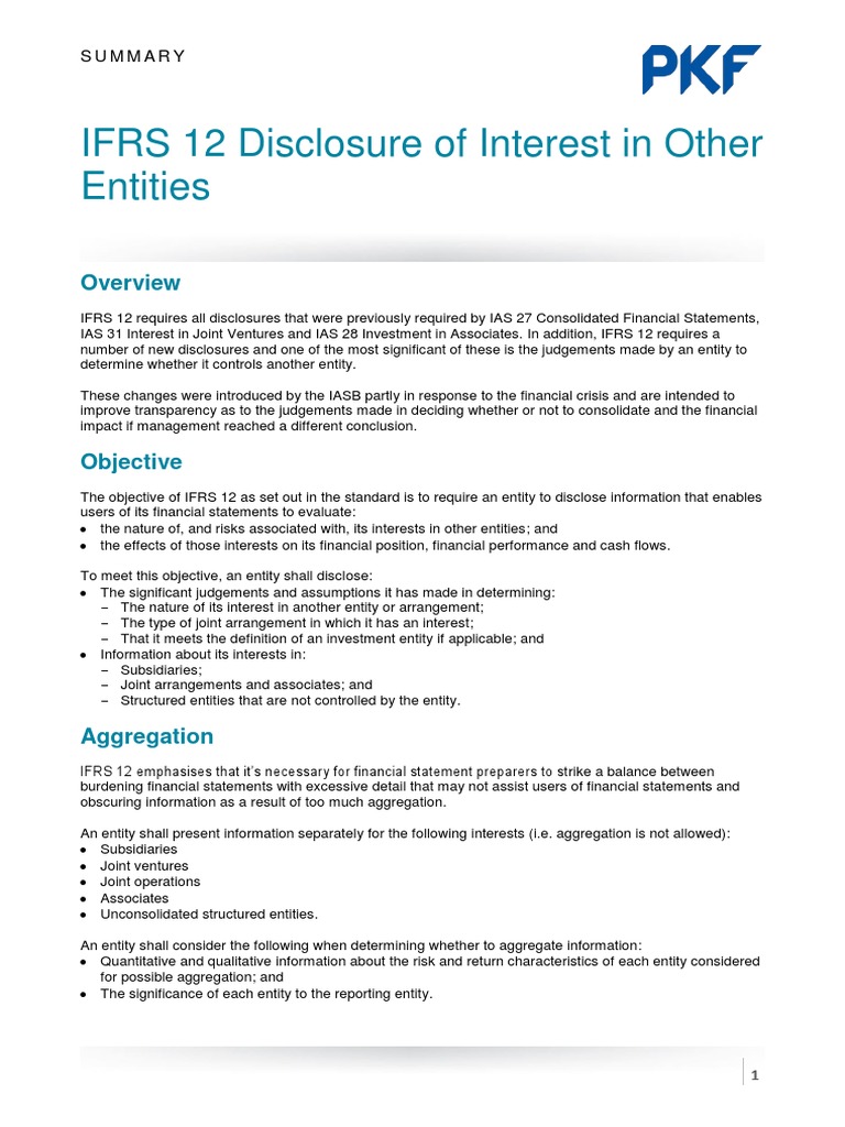 Ifrs 12 Disclosure of Interests in Other Entities Summary | PDF ...