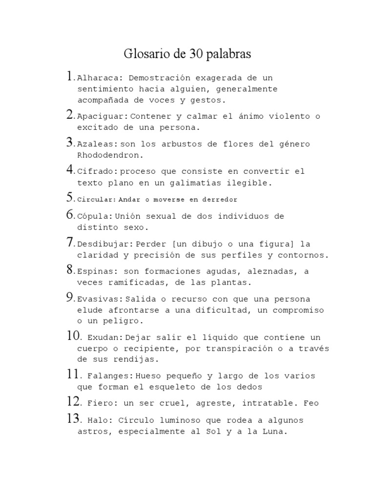 Glosario de 30 Palabras | PDF