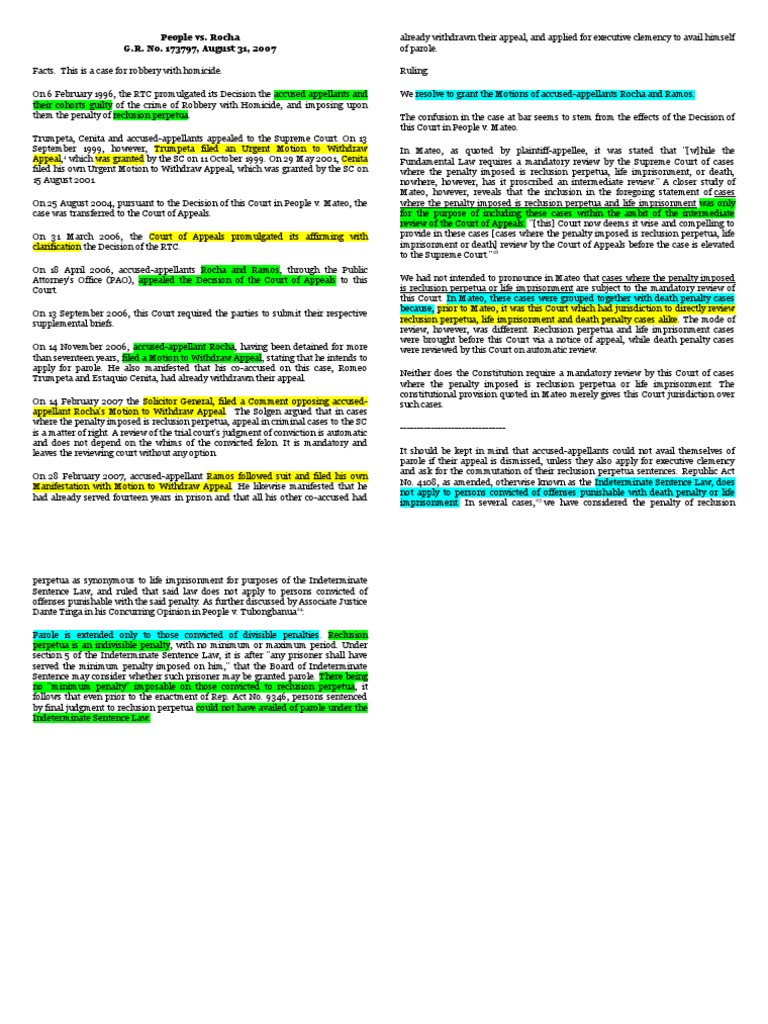 Reclusion Perpetua in Robbery Cases | PDF | Sentence (Law) | Appeal