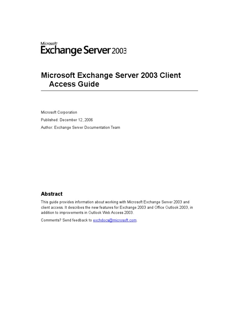 Microsoft Exchange Server 2003 Client Access Guide | PDF | Microsoft ...