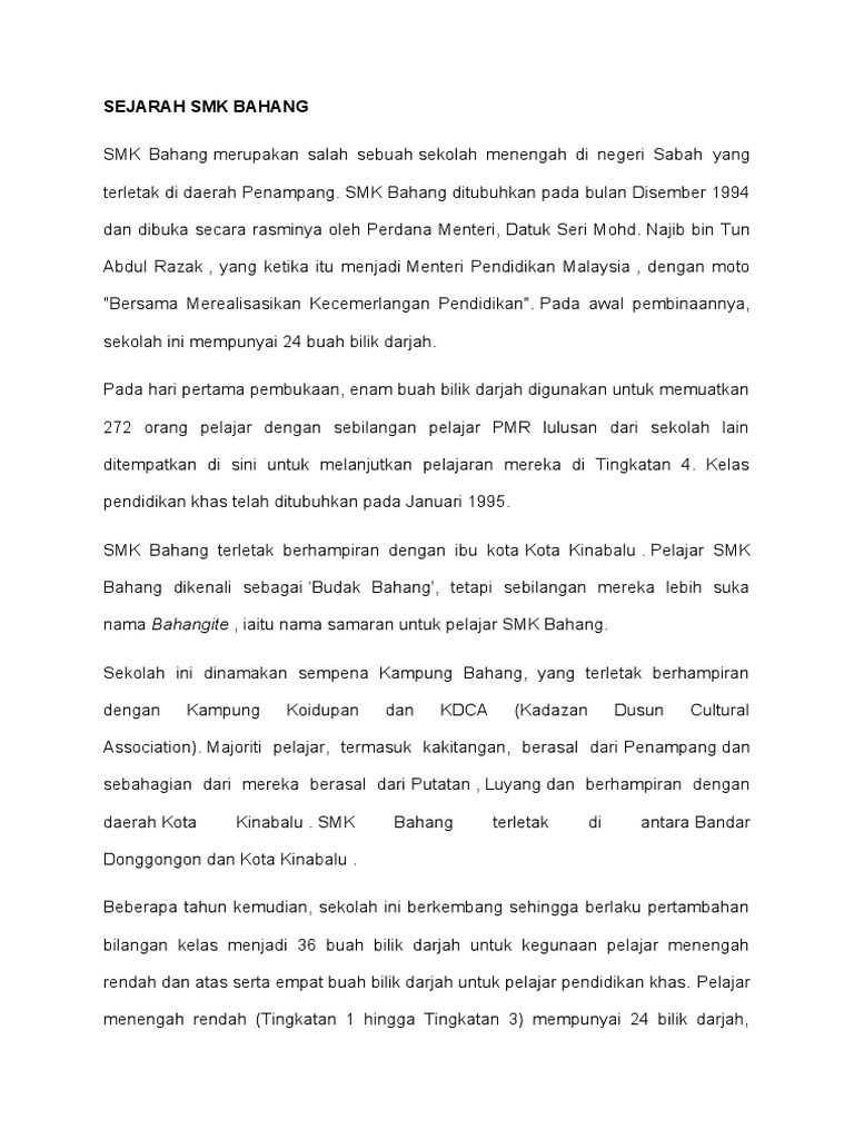 Sejarah SMK Bahang | PDF
