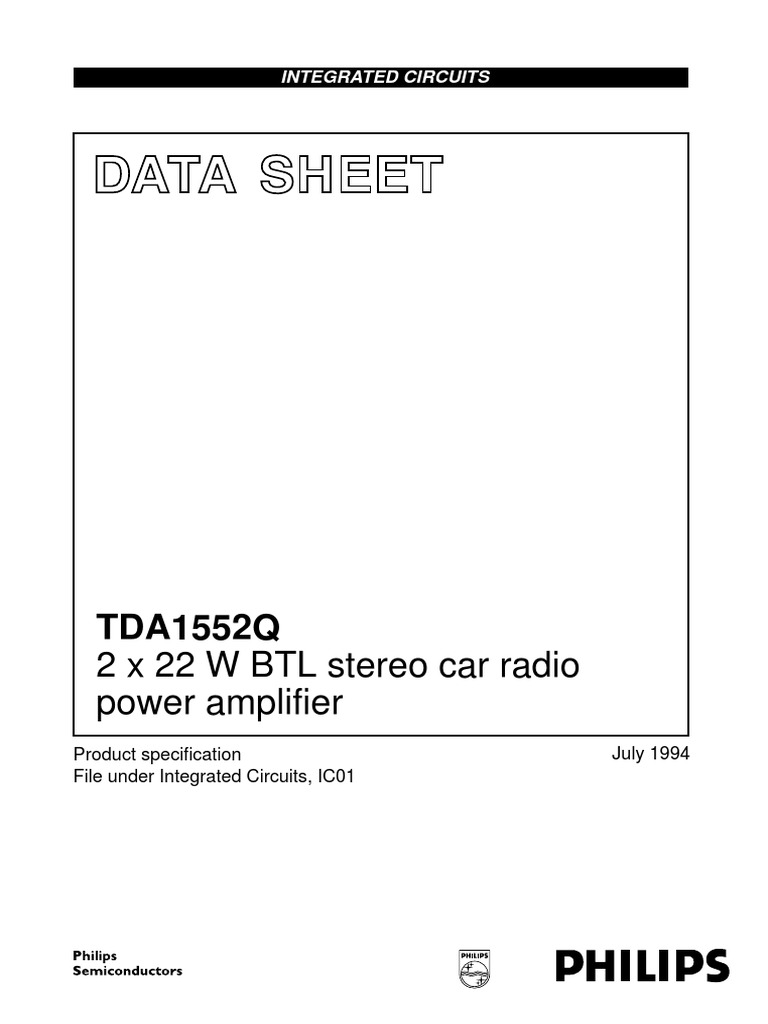 TDA1552Q Data Sheet: 2 x 22 W BTL Stereo Car Radio Power Amplifier ...