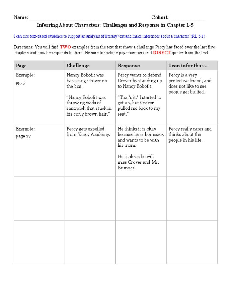 Percy Jackson Character Inference Chart | PDF