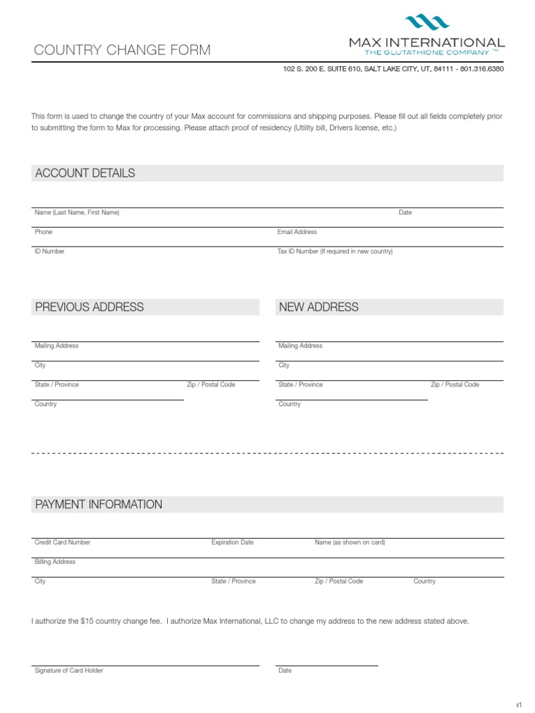 Country Change Form: Account Details | PDF