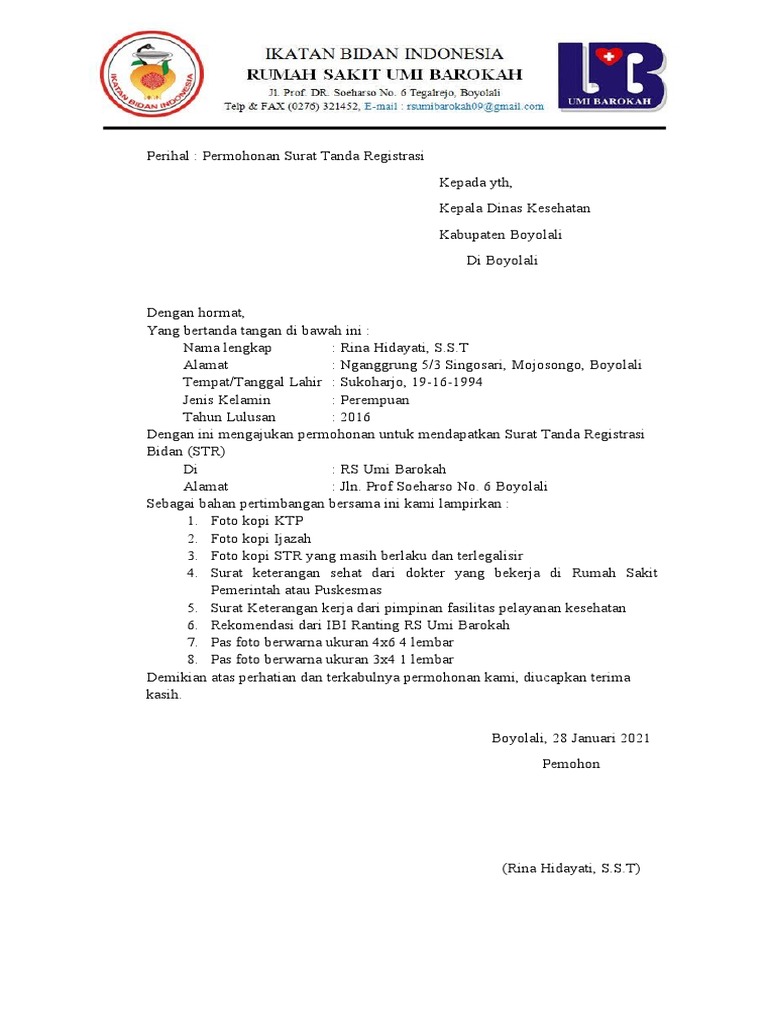 Permohonan STR Bidan Rina Hidayati | PDF | Kesehatan Holistik | Gaya Hidup