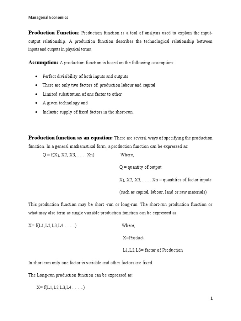 Production Function:: Managerial Economics | PDF | Production Function ...
