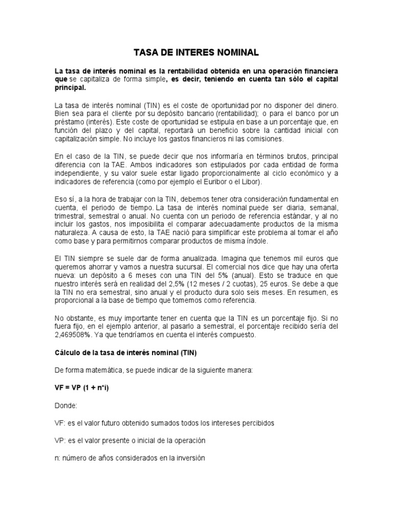 Tasa de Interés Nominal y Comparativa | PDF | Interés | Tasas de interés