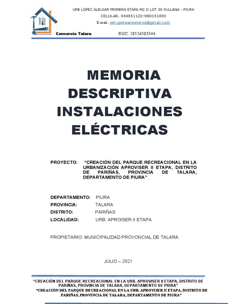 Memoria Descriptiva - Inst. Electricas | PDF | Ingenieria Eléctrica | Metrología