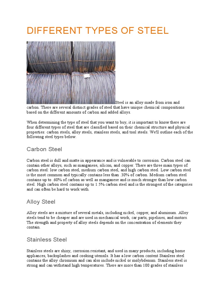 Types of Steel: Carbon, Alloy, Stainless, Tool | PDF | Technology ...