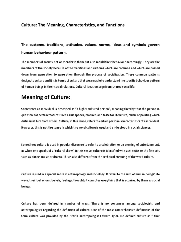 Understanding Culture: An Analysis of the Meaning, Characteristics, and ...