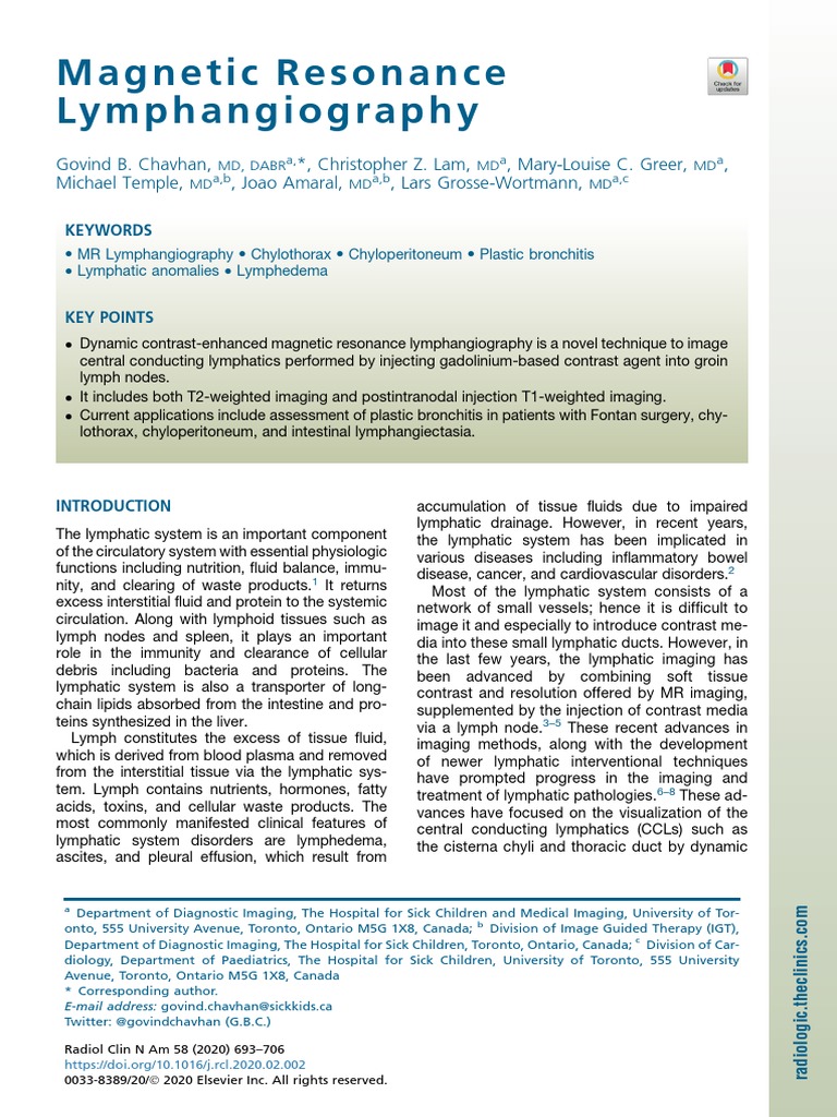 Magnetic Resonance Lymphangiography | PDF | Lymphatic System | Lymph