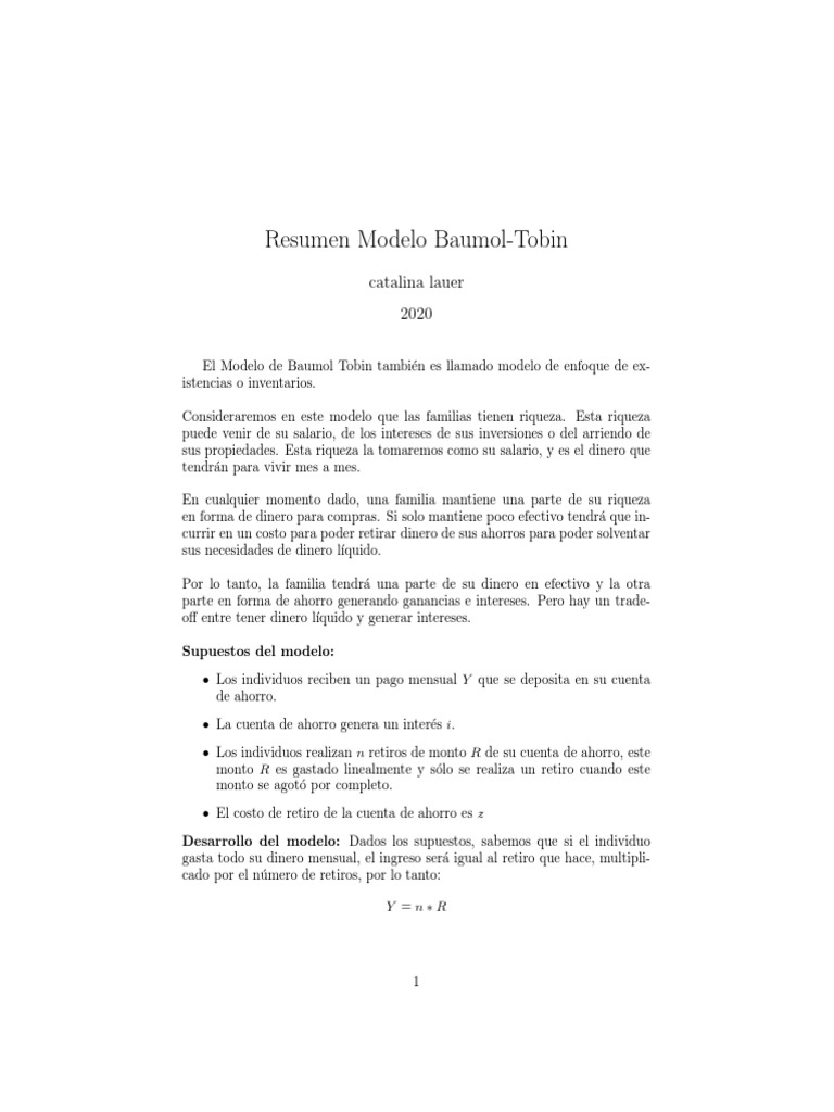 Modelo Baumol Tobin | PDF | Ahorro | Interés