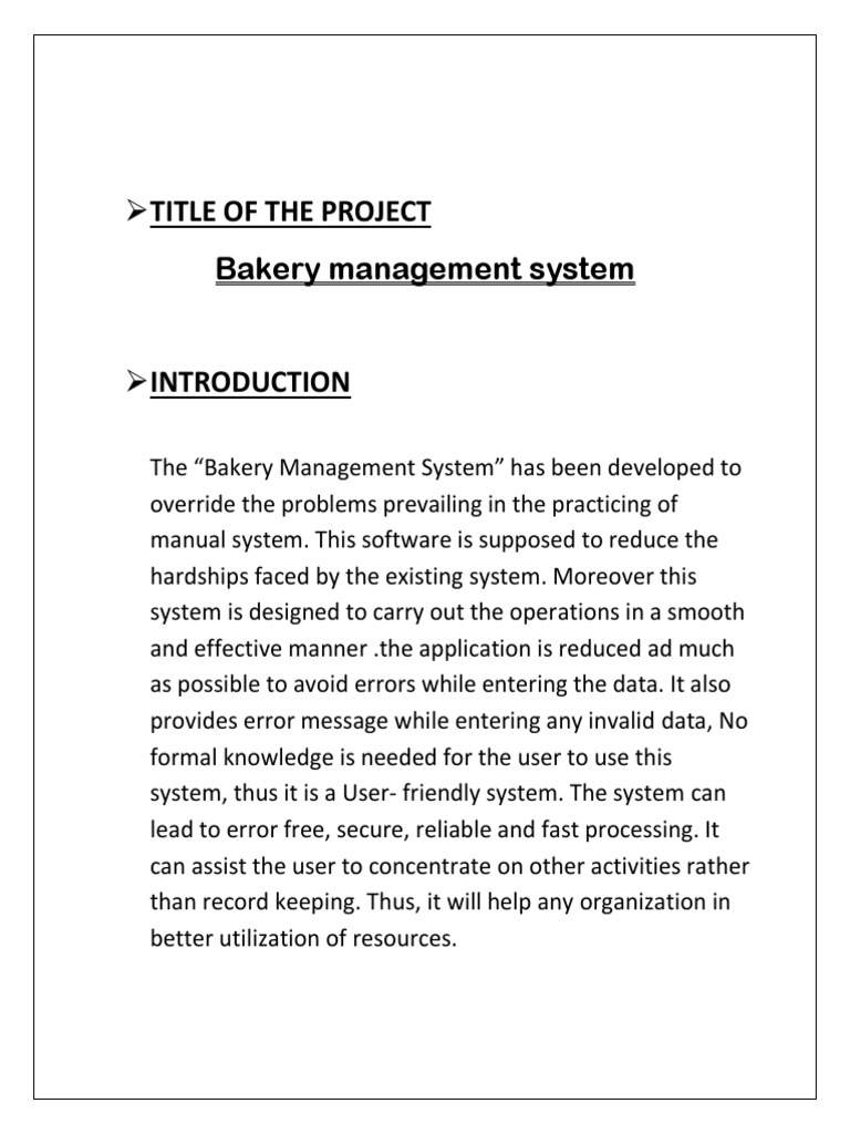Title of The Project: Bakery Management System | PDF | Software | My Sql
