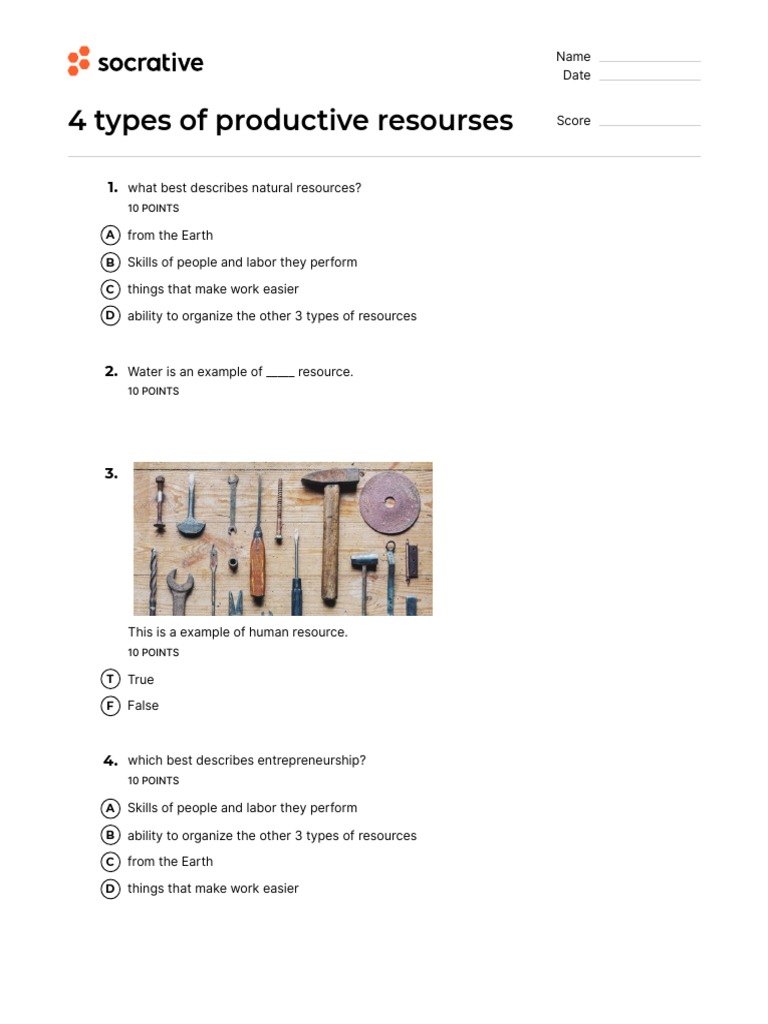 Quiz 4 Types of Productive Resourses | PDF