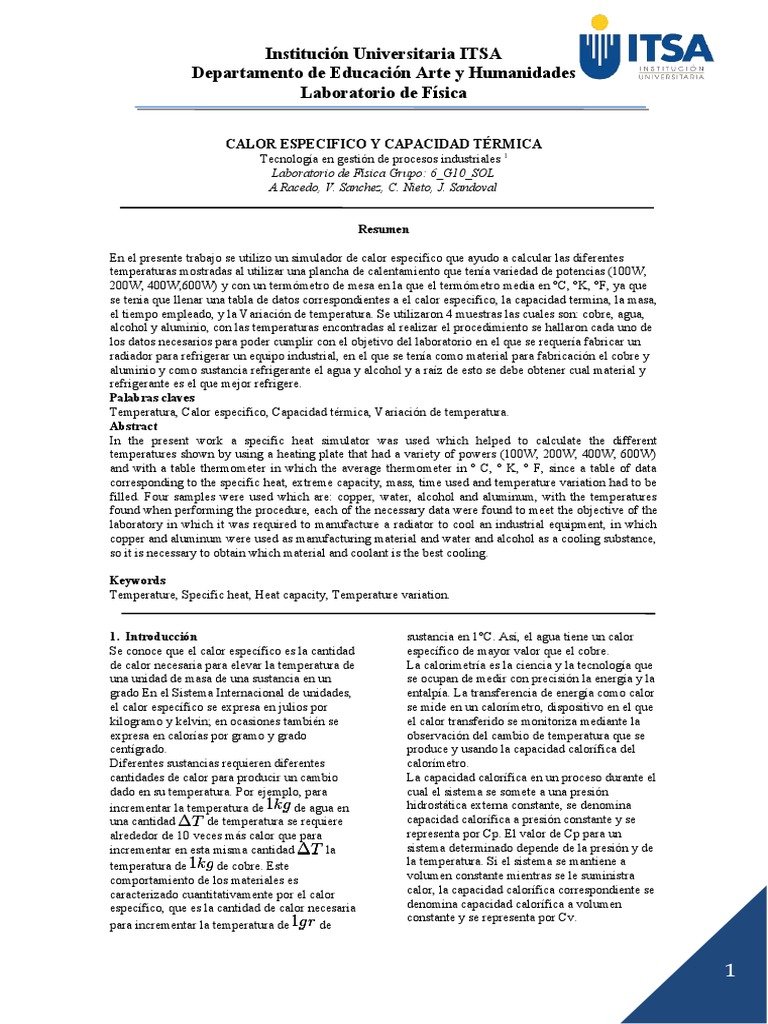Calor Especifico y Capacidad Térmica | PDF | Calor | Temperatura