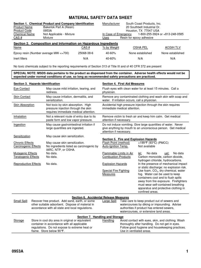 Bakerlok MSDS | PDF | Water | Toxicity
