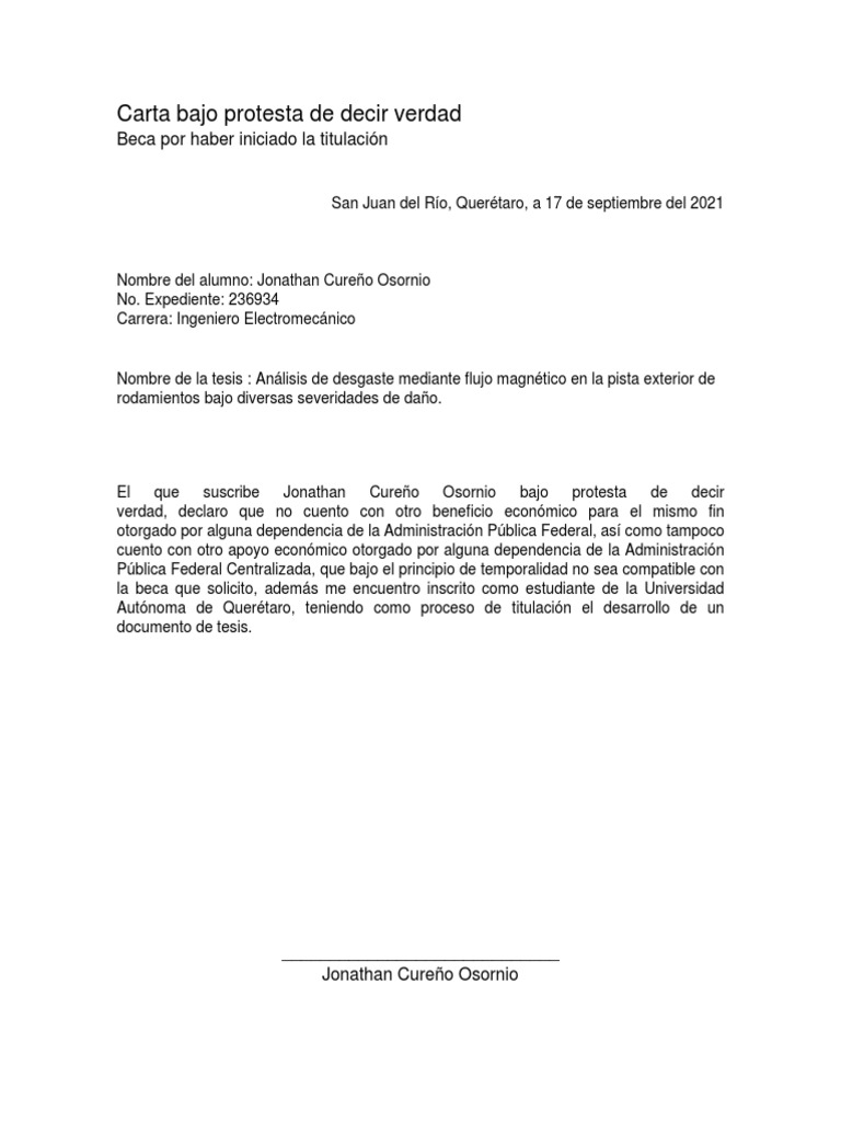 Carta Bajo Protesta de Decir Verdad | PDF