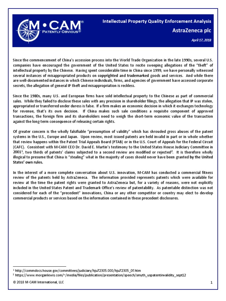 Patently-Obvious China-AstraZeneca | PDF | Patent | Glossary Of Patent ...