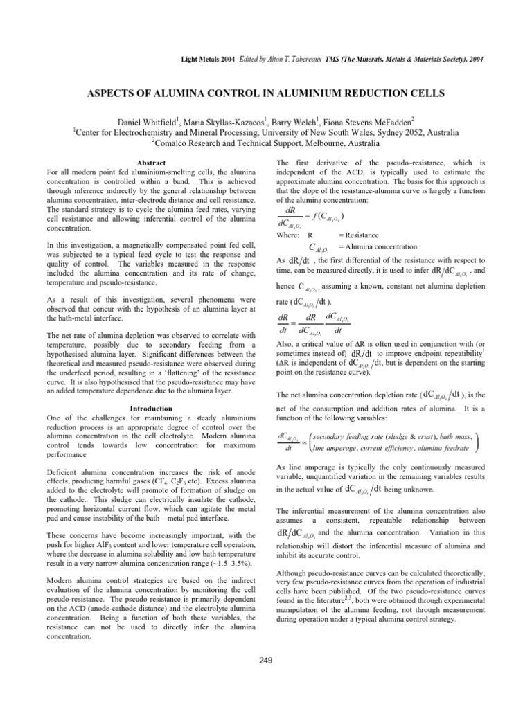 Aspects of Alumina Control in Aluminium Reduction Cells | PDF ...