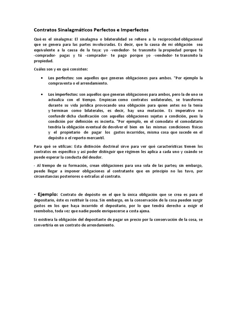 Contratos Sinalagmáticos Imperfectos | PDF | Derecho