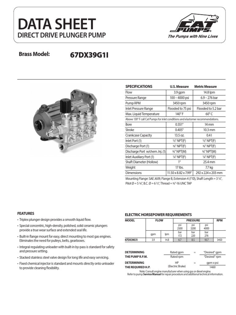 Cat Pump Part List 67dx39g1i | PDF | Pump | Valve