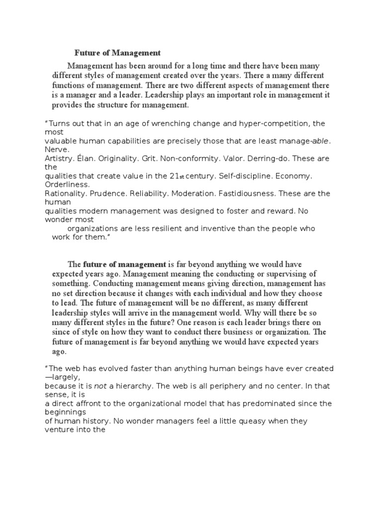 Future of Management | PDF | Leadership | Perception