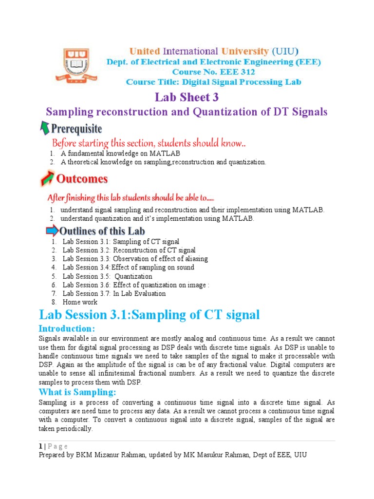 Lab Sheet 3: Sampling Reconstruction and Quantization of DT Signals ...