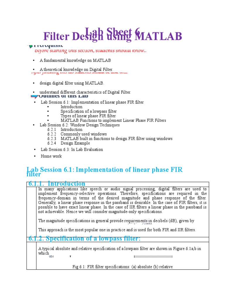 Lab Sheet 6 Filter Design Using MATLAB: Lab Session 6.1: Implementation of Linear Phase FIR ...