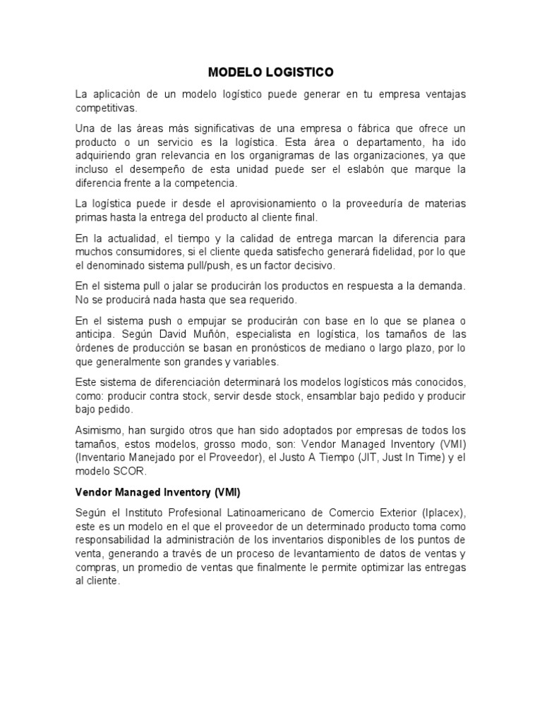 Modelo Logistico | PDF | Logística | Gestión de Procesos de Negocio